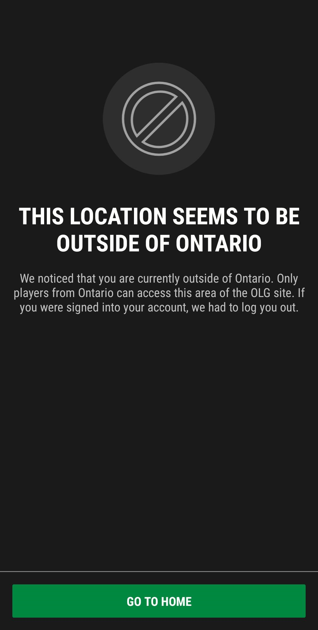 Outside Of Ontario Screen Of Proline Android App Version 2 0 5